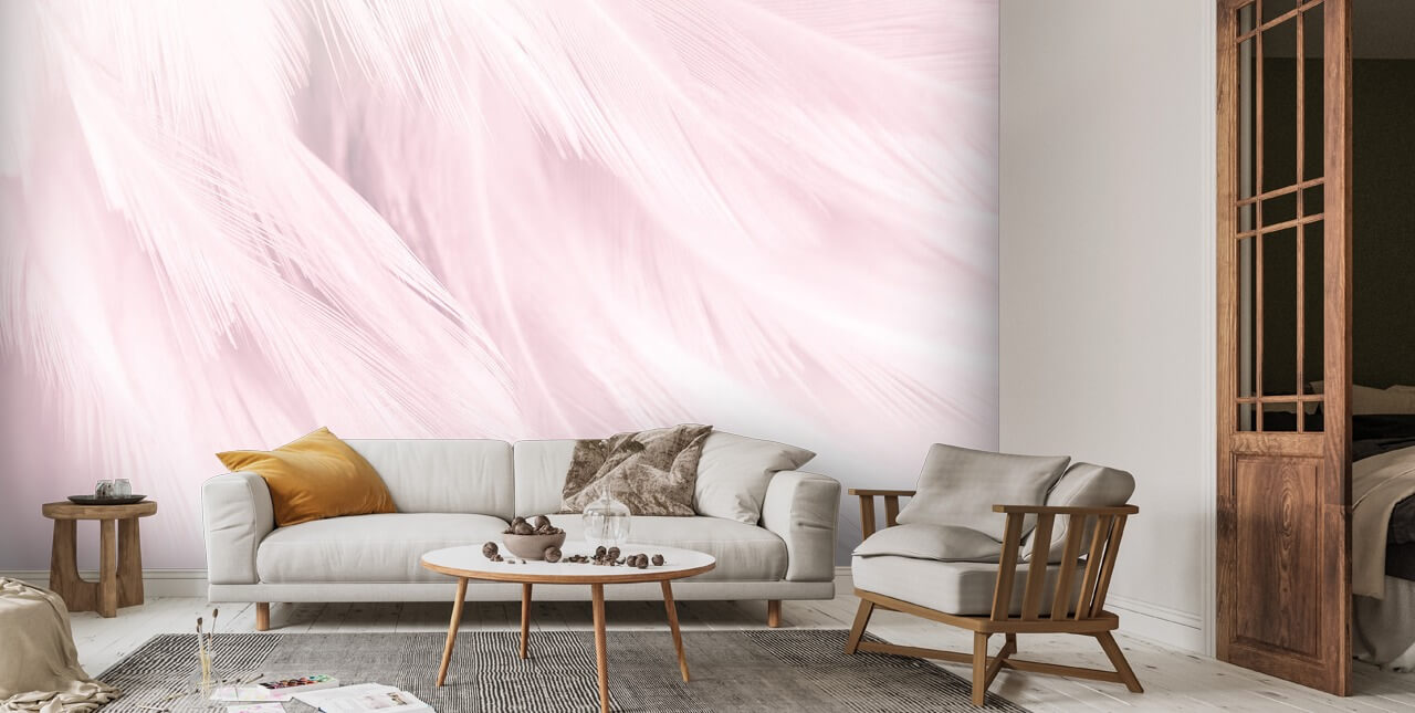 Light Pink Feather Print Mural | Wallsauce US