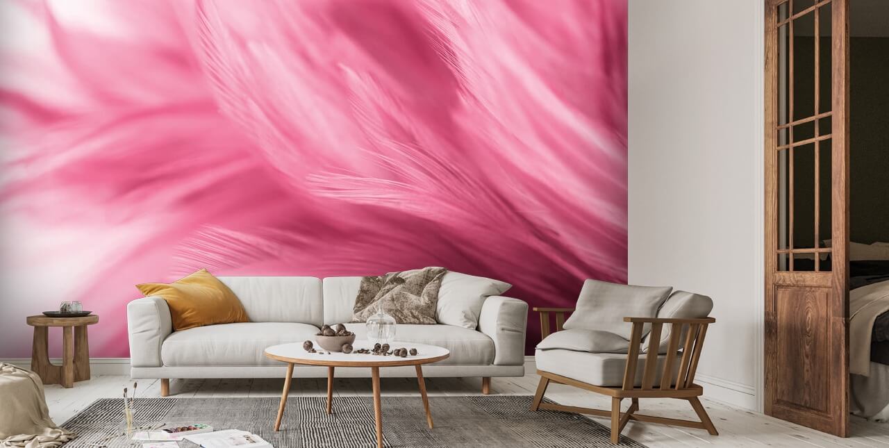 Wispy Pink Feather Print Wallpaper | Wallsauce UK