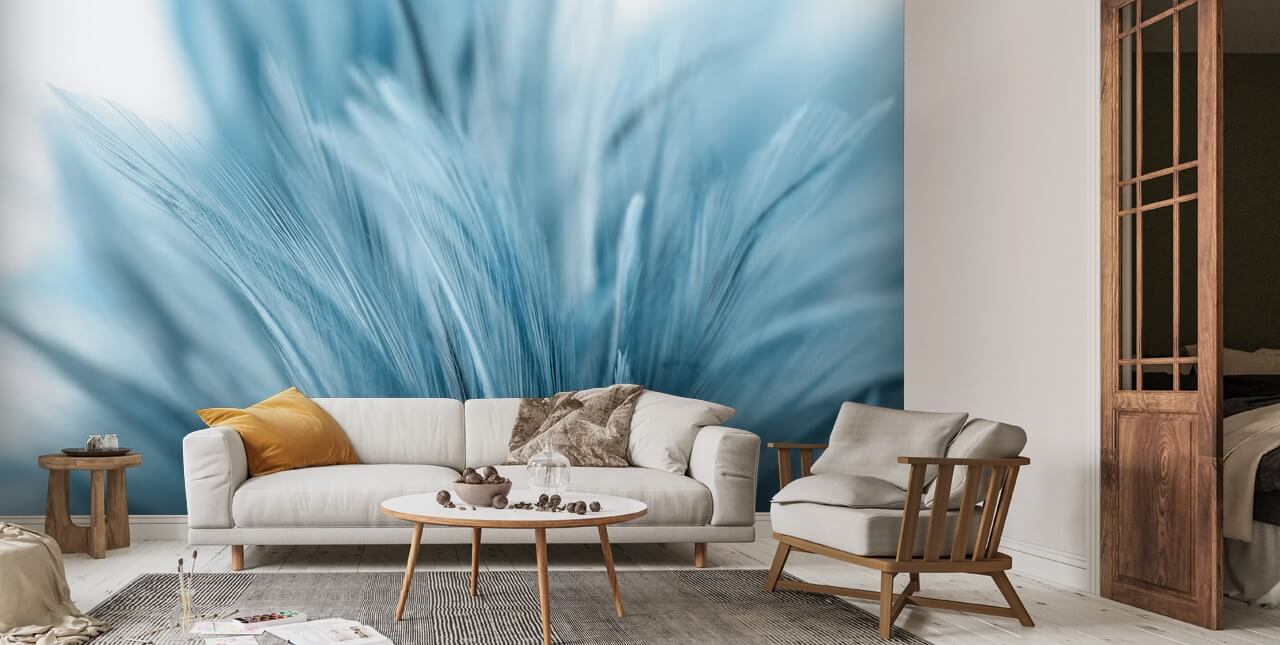 Ash Blue Feather Print Mural | Wallsauce US