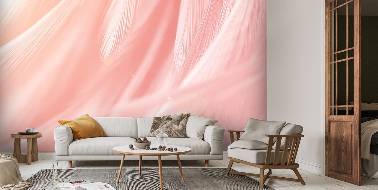 Pastellrosa Feder-Druck-Wandbild | Wallsauce DE