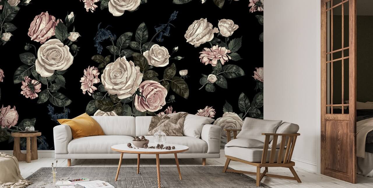 Pastel roze rose muurschildering | Wallsauce NL