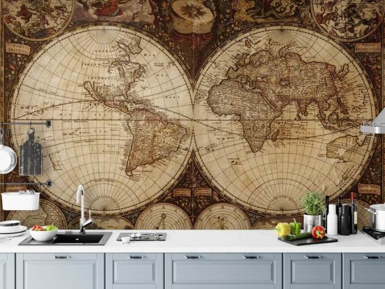 Papel pintado de mapa vintage y murales de pared de mapas antiguos ...