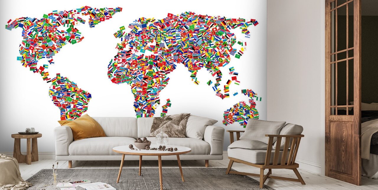 World Classic Wall Map With Flags Mural Poster