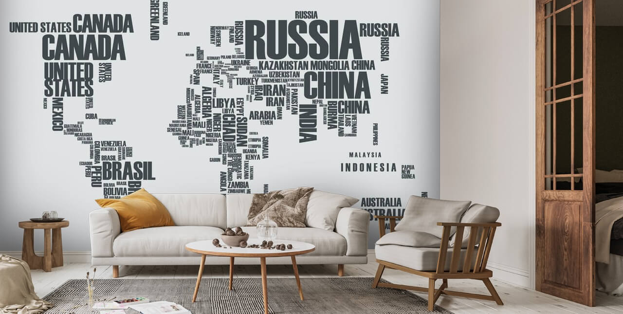 World Map Word Cloud Wall Mural | Wallsauce CA