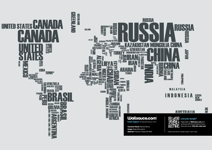 World Map Word Cloud Wall Mural | Wallsauce US