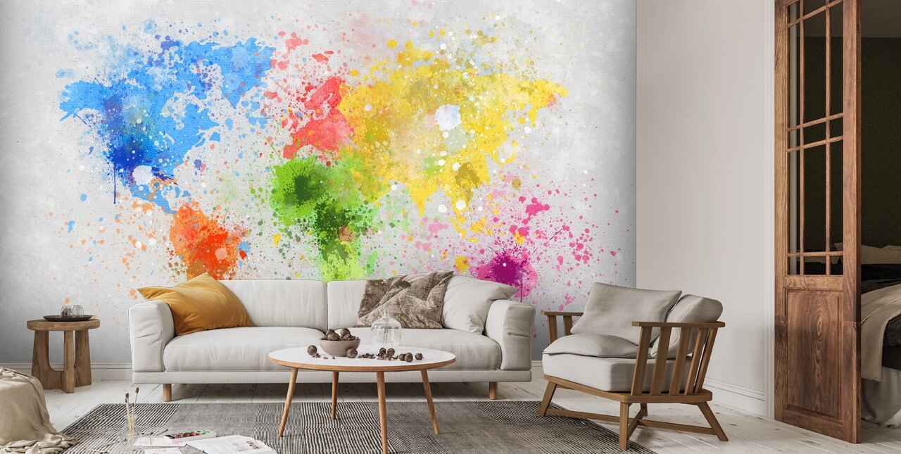 World Map Painting Wall Mural | Wallsauce US