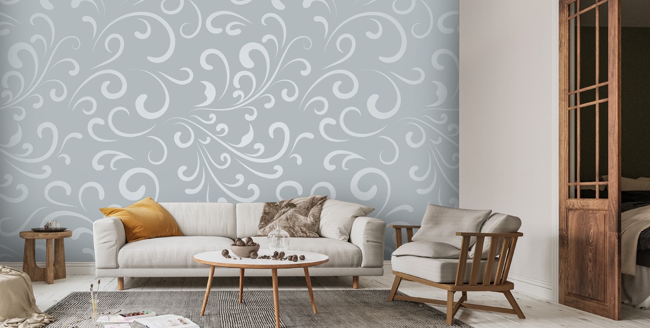 Floral Pattern - Grey Wall Mural | Wallsauce AU
