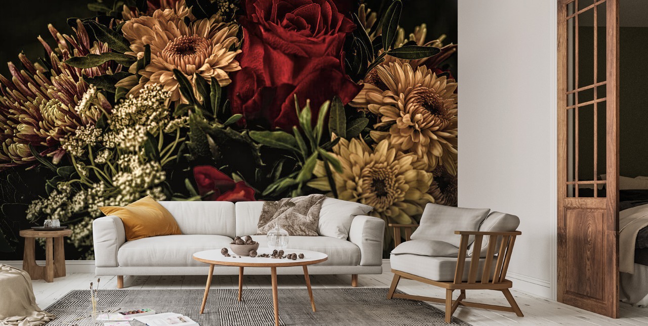 Sepia Flowers Mural Wallpaper | Wallsauce US