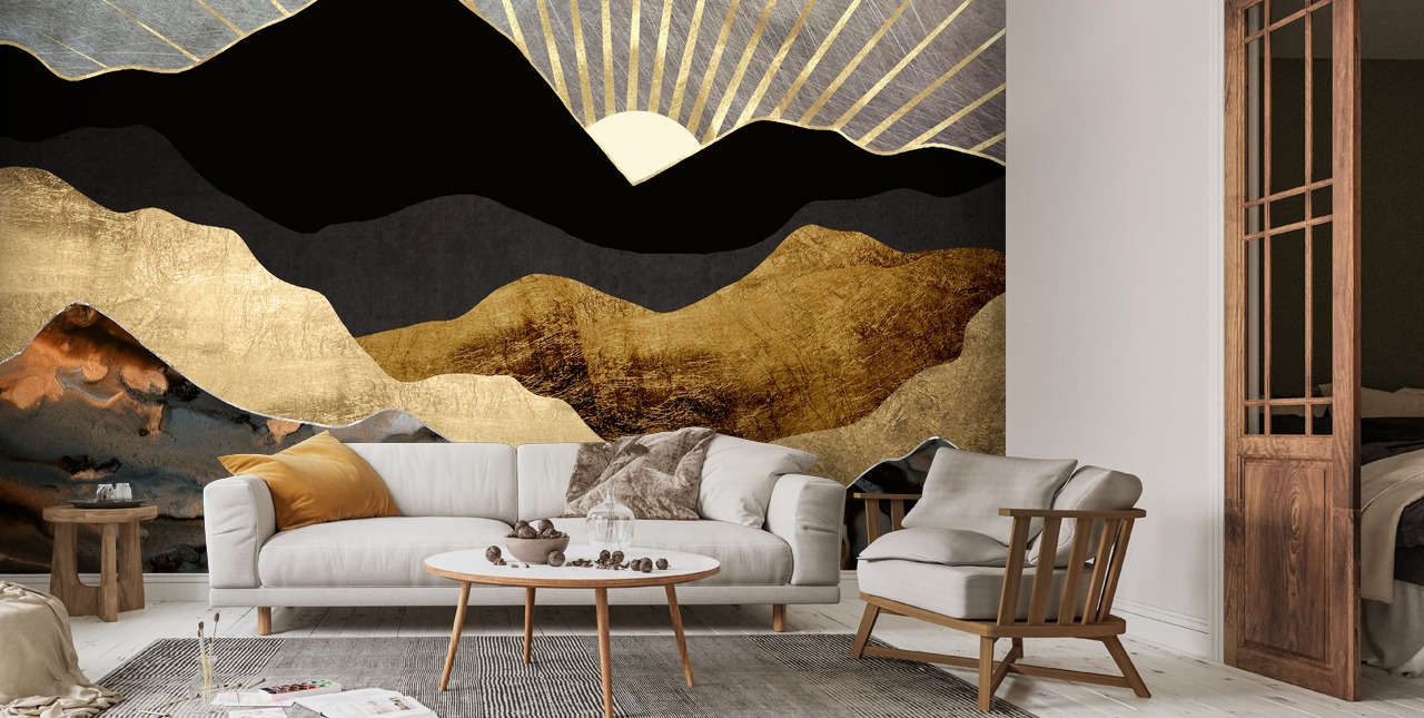 Copper and Gold Mountains Wall Mural | Wallsauce UK