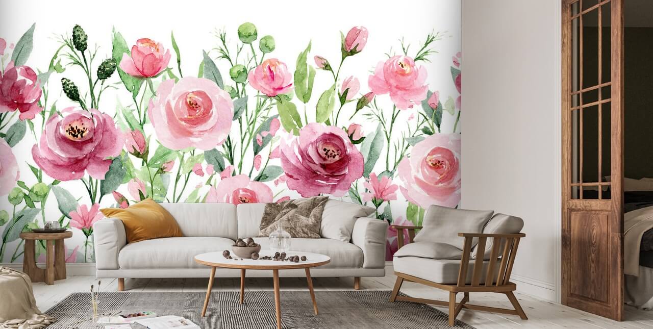 Rosy Roses Wall Mural | Wallsauce UK