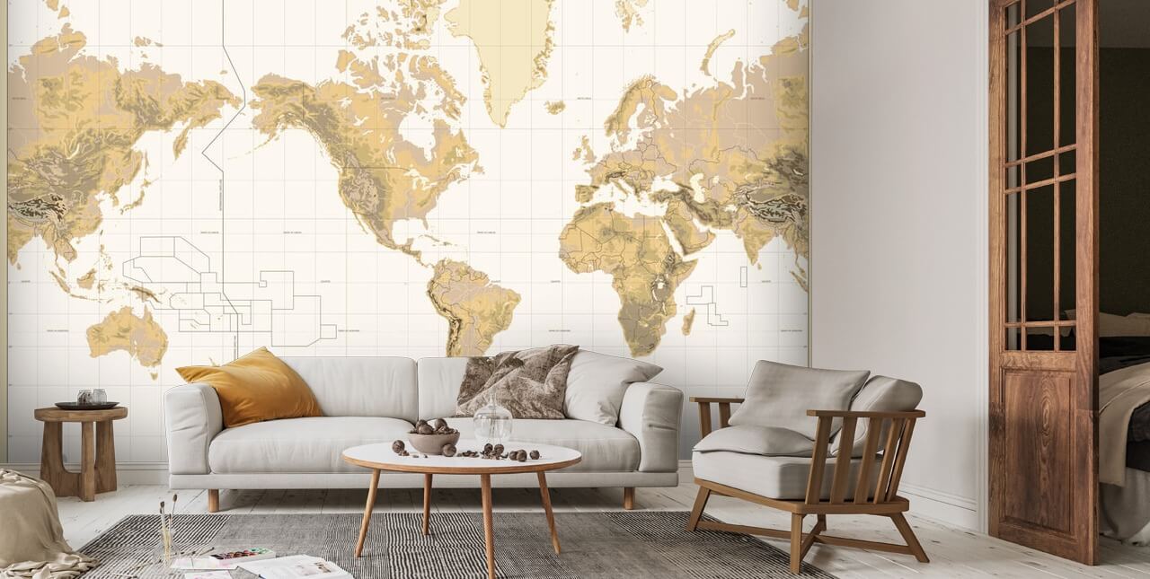 Beige World Map Wallpaper | Wallsauce US