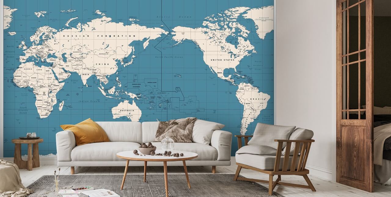 Blue Ocean World Map Wallpaper | Wallsauce US
