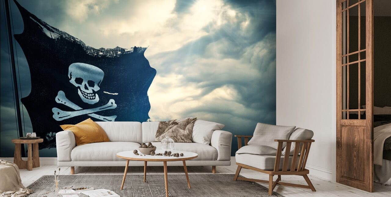 Flying Skull and Cross Bone Flag Wall Mural | Wallsauce UK