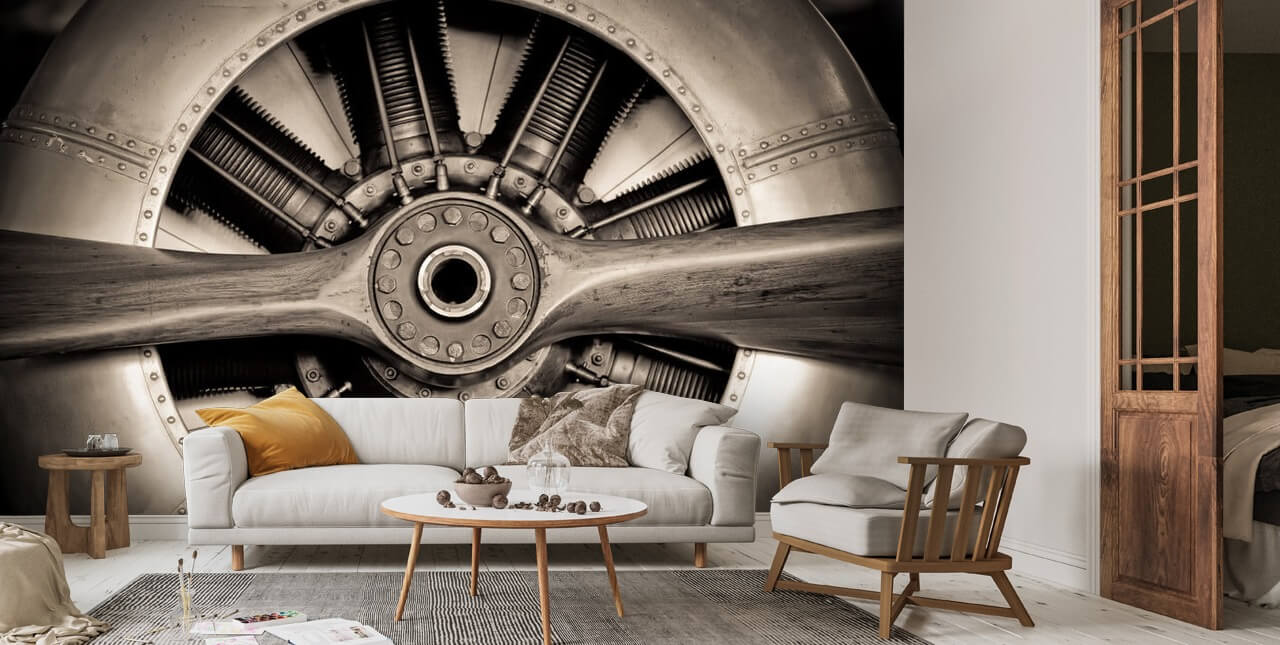 Vintage Propeller Aircraft Engine Wall Mural | Wallsauce US