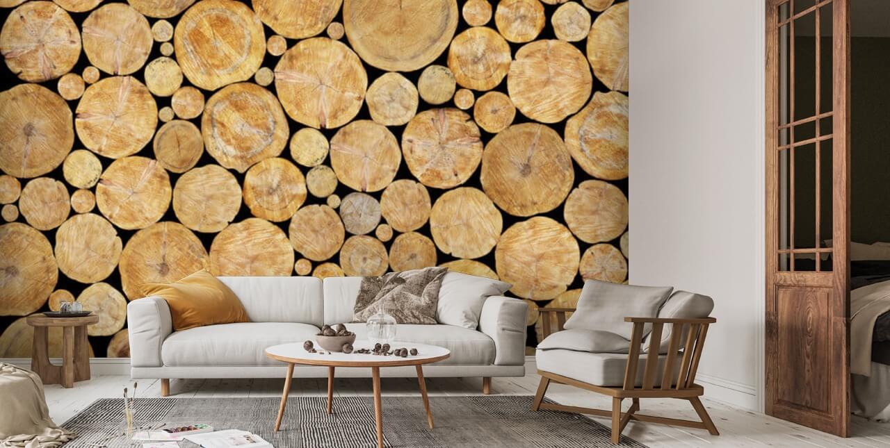 Stacked Logs Texture Wall Mural | Wallsauce US