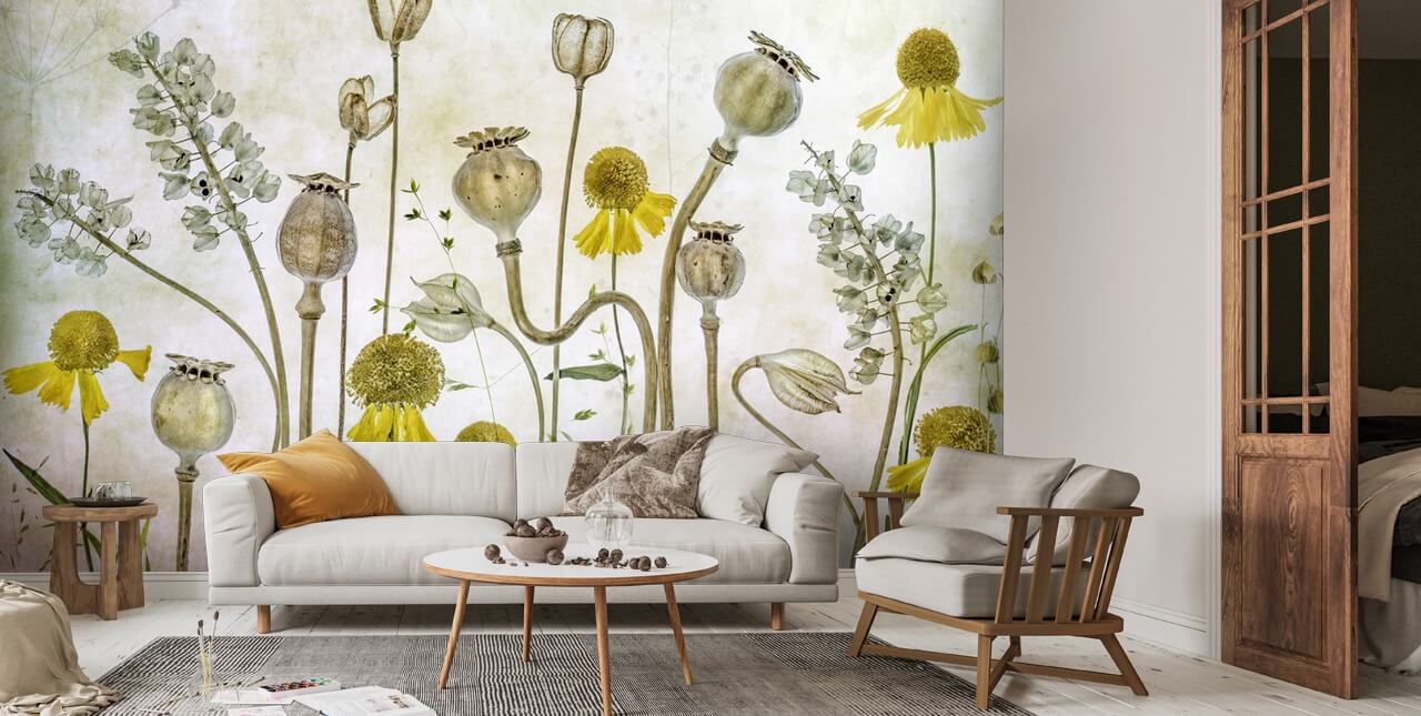 Klaprozen en Helenium behang | Wallsauce NL