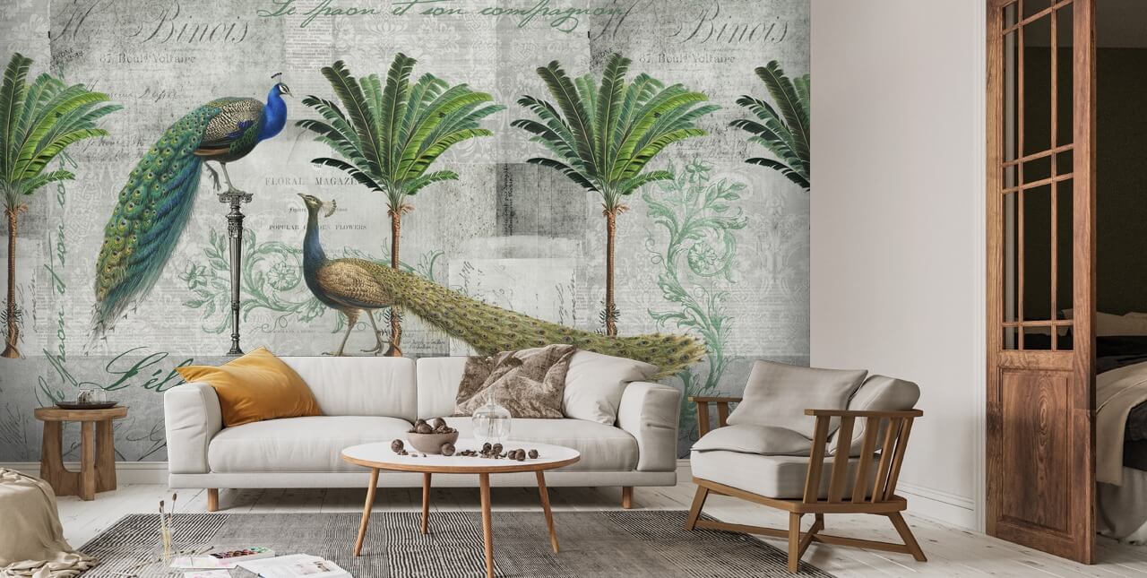 Elegance of Peacocks Wall Mural | Wallsauce UK