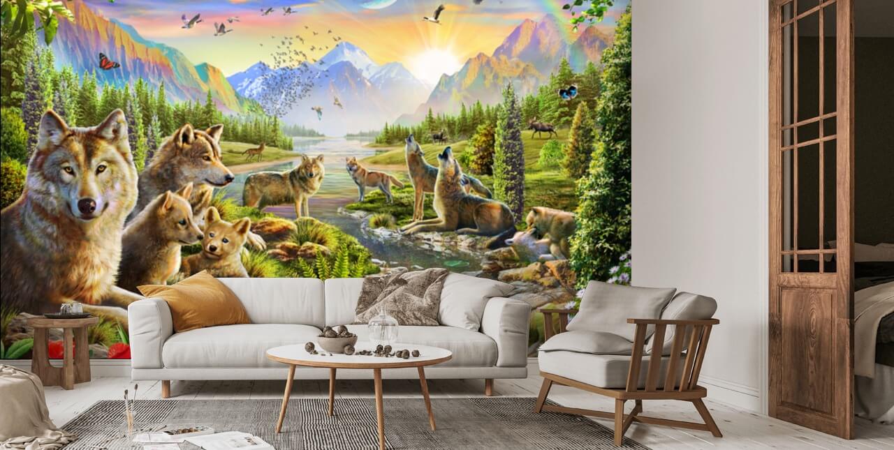 Summer Wolf Family Wallpaper | Wallsauce US