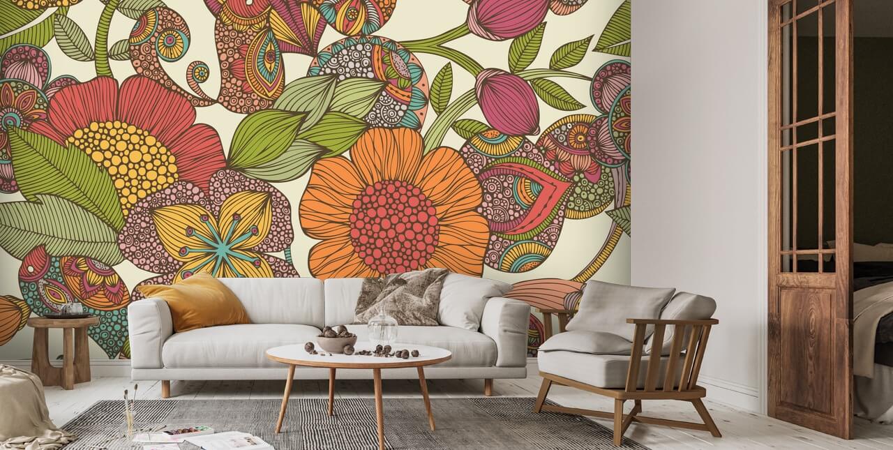 Muurschildering vogels en bloemen | Wallsauce NL