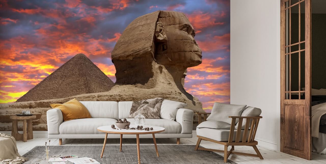 Pyramid and Sphinx at Sunset Wallpaper Mural | Wallsauce US