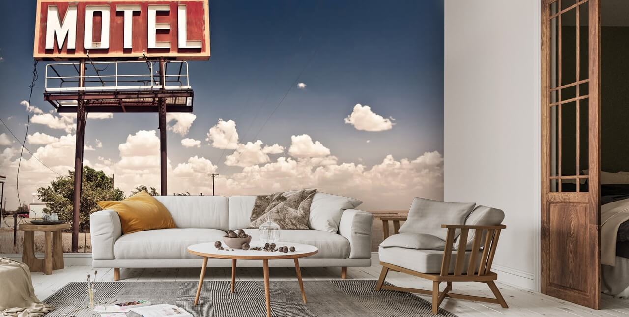 Vintage Route 66 Motel Wallpaper Mural | Wallsauce US