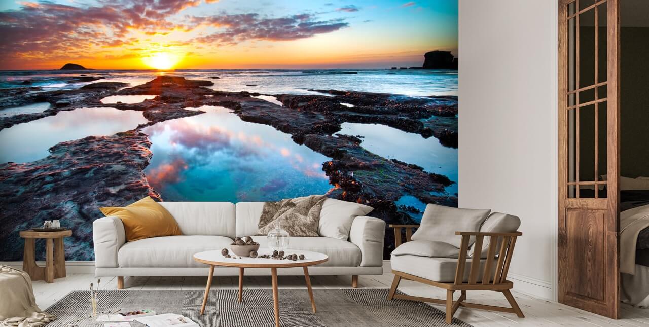 Maori Bay Sunset Wall Mural | Wallsauce US