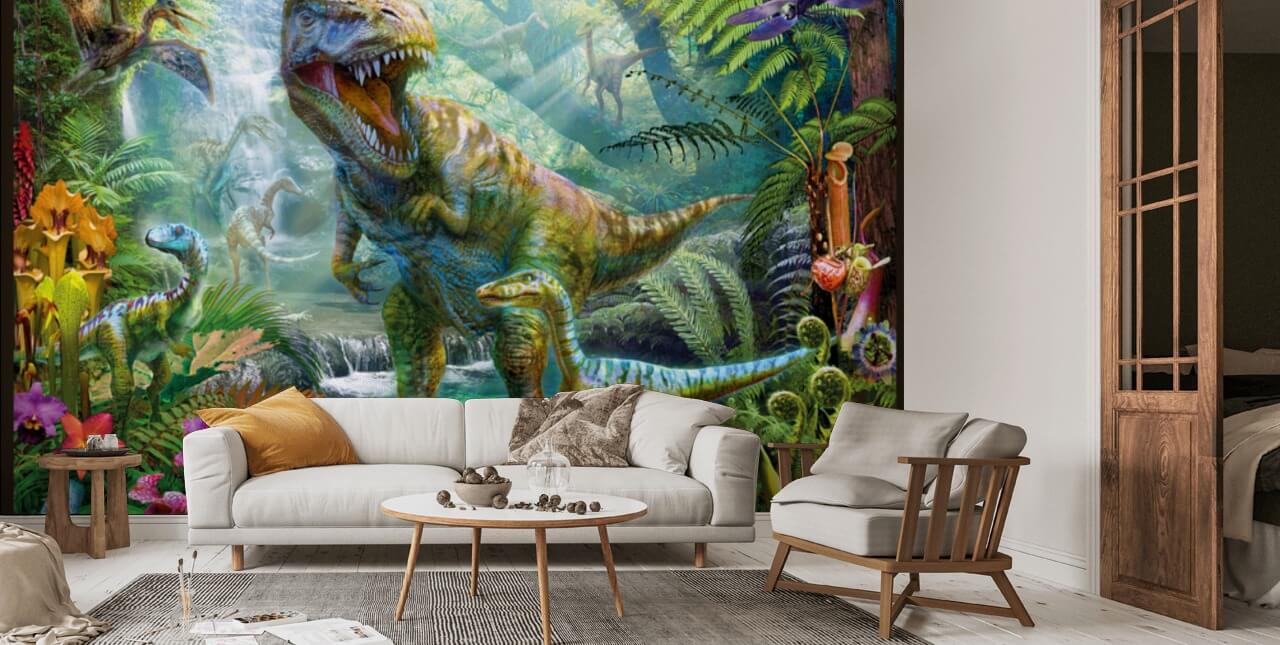 Dino Jungle Scene Behang | Wallsauce NL