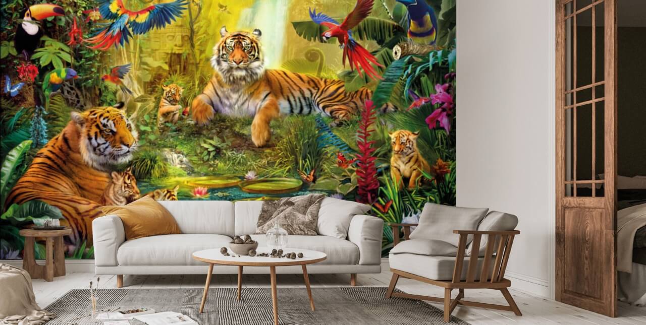 Tiger Family in the Jungle Wallpaper | Wallsauce US