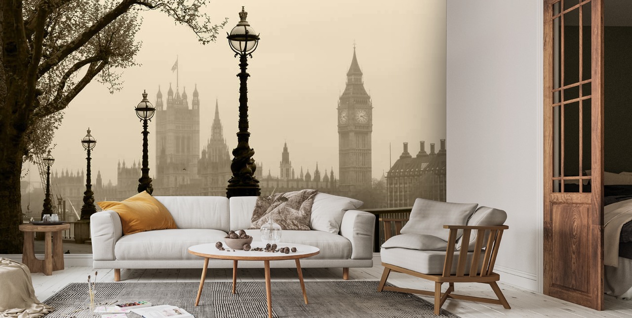 London in Fog Wallpaper Mural | Wallsauce US
