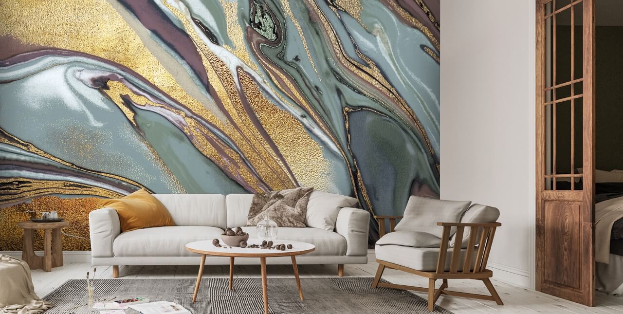 Sage Gold Agate Wallpaper | Wallsauce UK