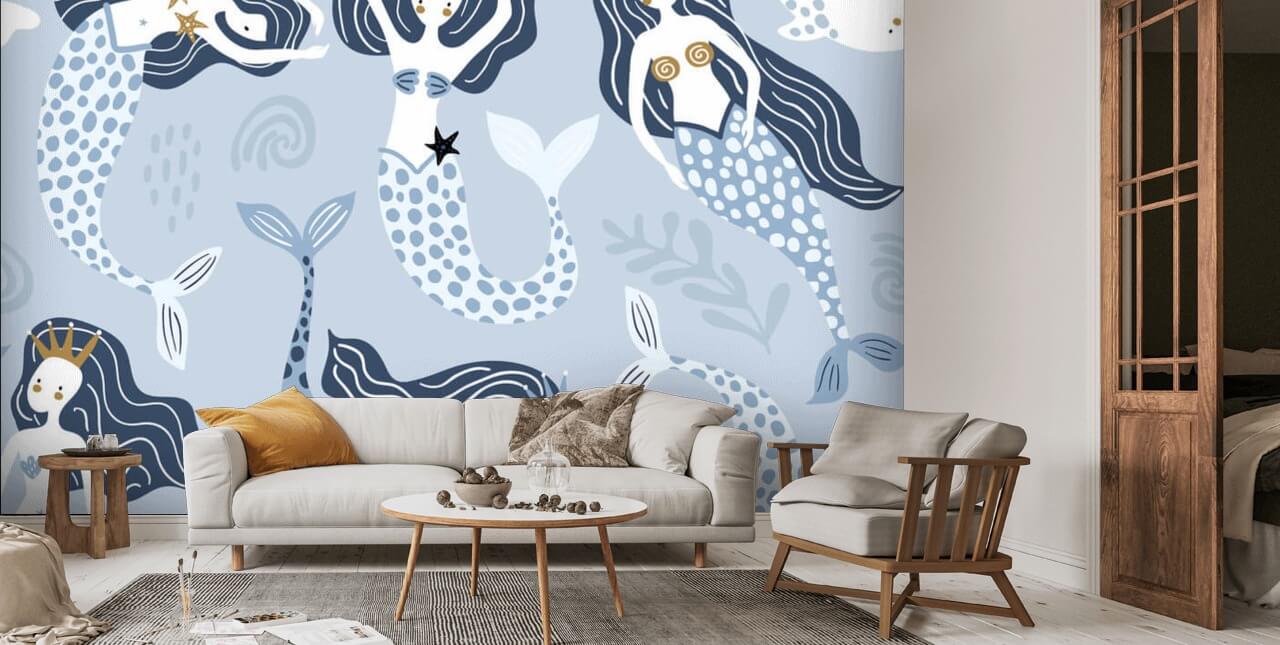 Blue Mermaids Wallpaper | Wallsauce NZ