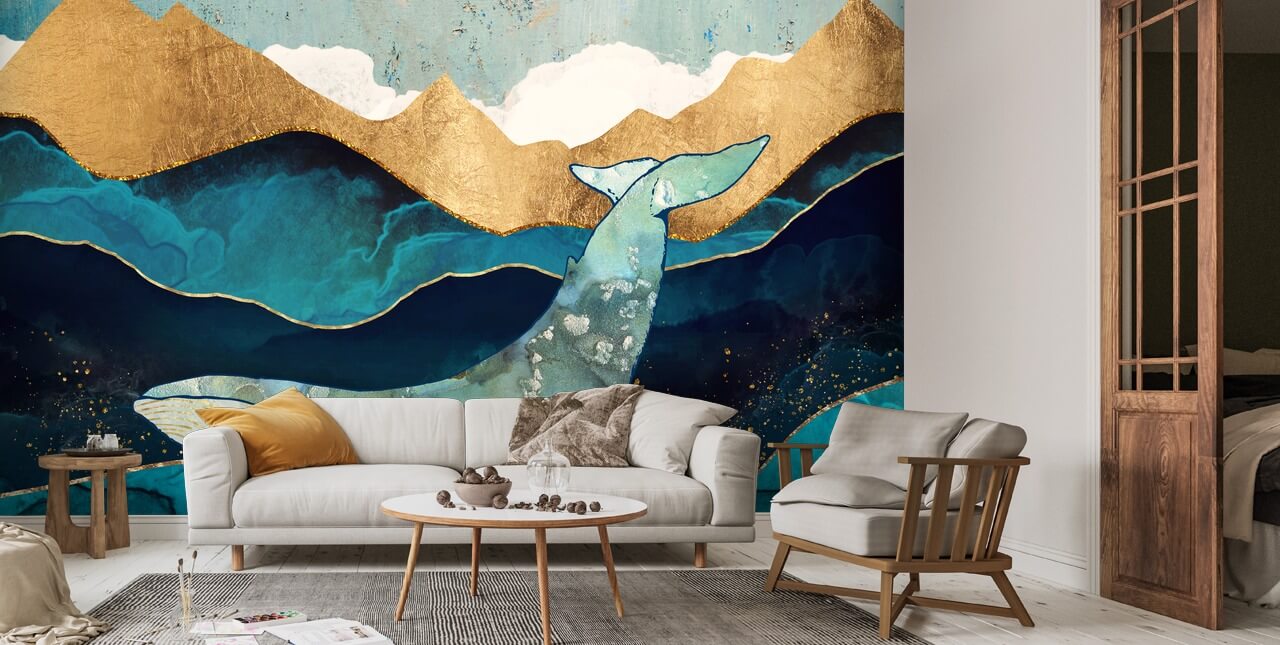 Muurschildering blauwe walvis | Wallsauce NL