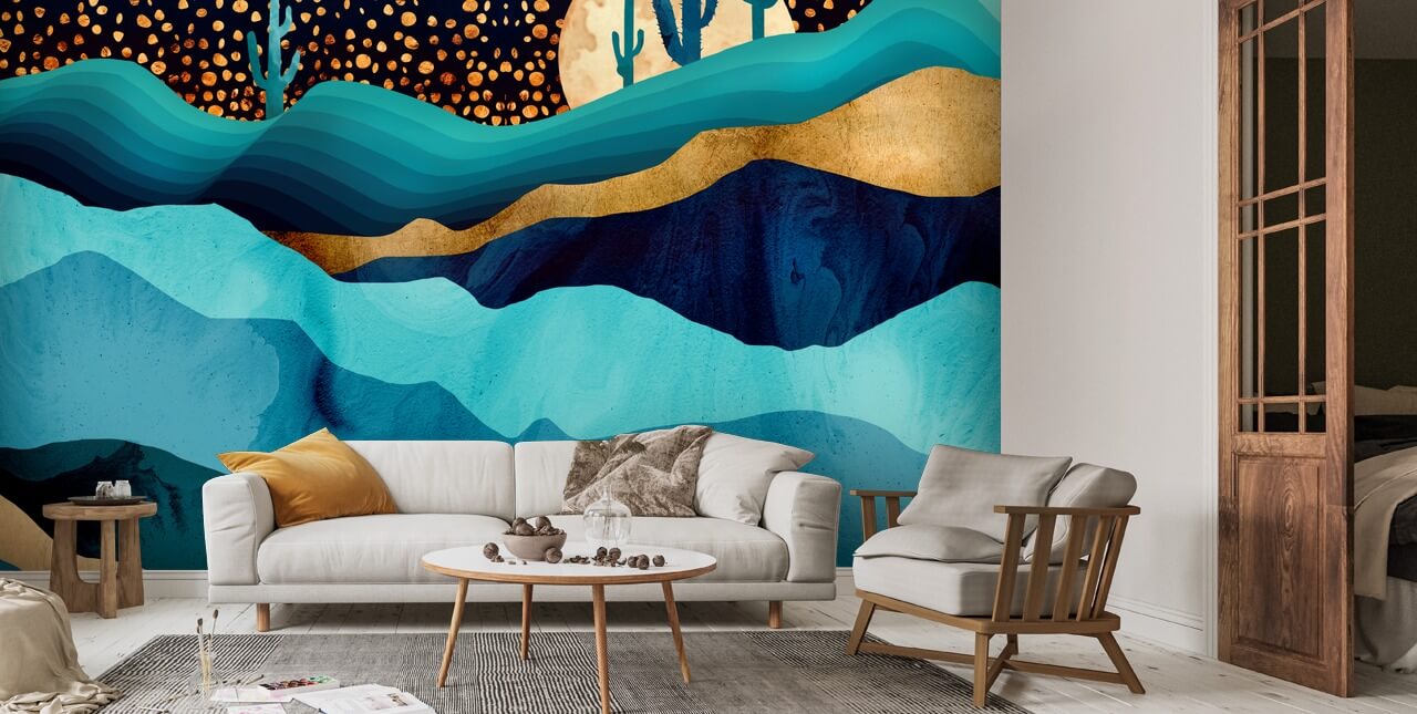 Indigo Desert at Night Wall Mural | Wallsauce US