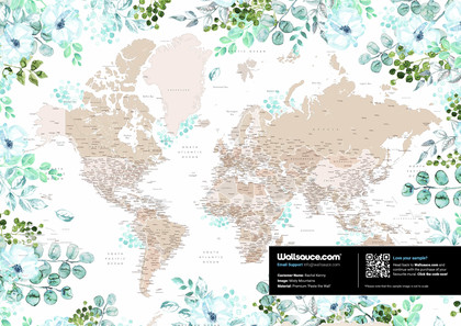 Floral Framed World Map Wallpaper | Wallsauce US