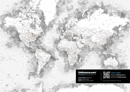Grey Watercolour World Map Wallpaper | Wallsauce US