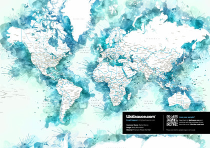 Teal Watercolour Map Wall Mural | Wallsauce US