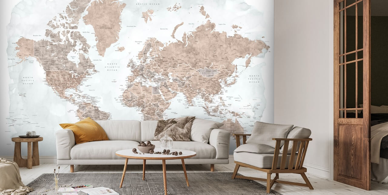 Neutral World Map Wallpaper | Wallsauce US