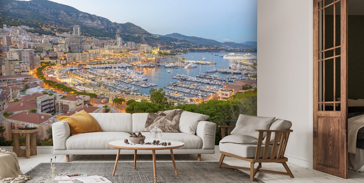 Monaco Sunset Ariel View Wallpaper | Wallsauce UK