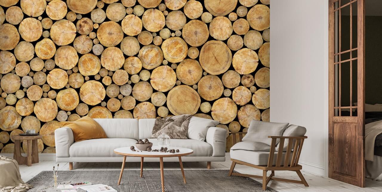 Stacked Log Pile Wall Mural | Wallsauce UK