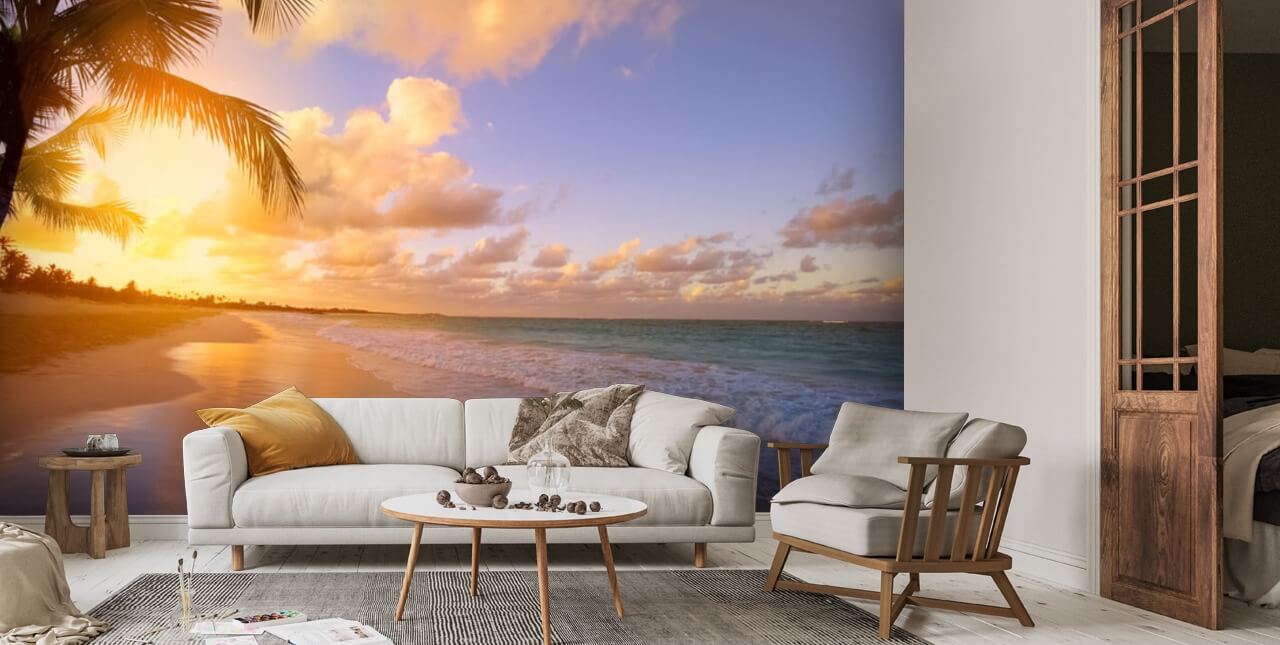 Beautiful Sunrise Over Tropical Beach Wall Mural | Wallsauce UK