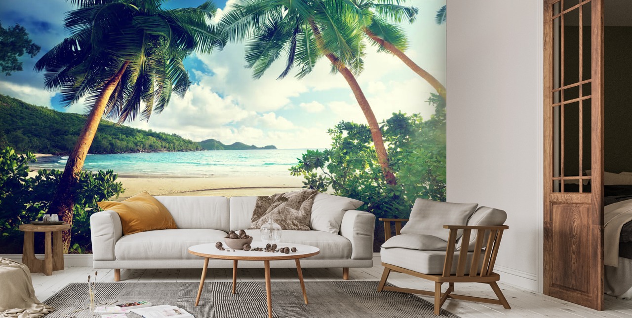 Sunset on Beach, Mahe Island, Seychelles Mural | Wallsauce UK