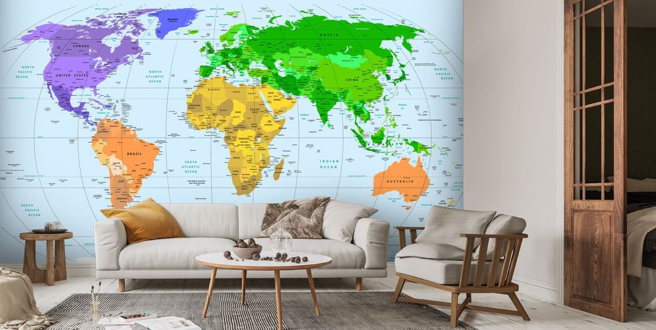 Vibrant World Map Wall Mural | Wallsauce UK
