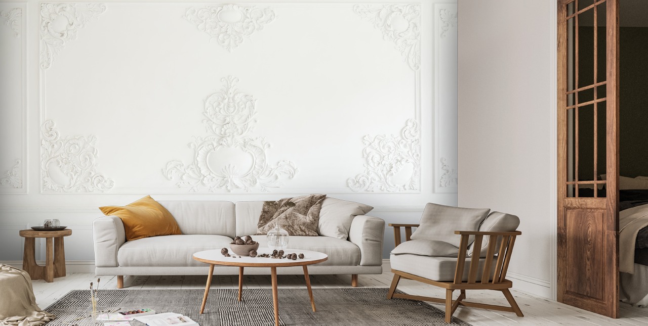 Ornate White Panel Wallpaper | Wallsauce UK