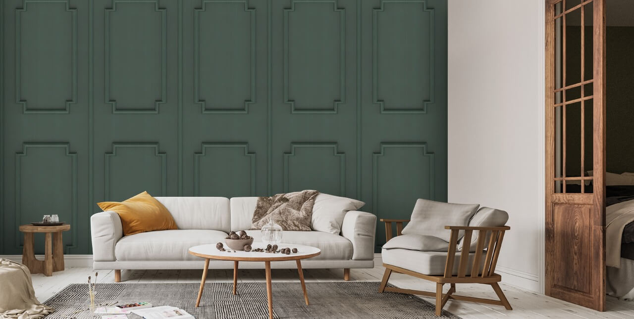 Dark Green Panels Wallpaper | Wallsauce UK