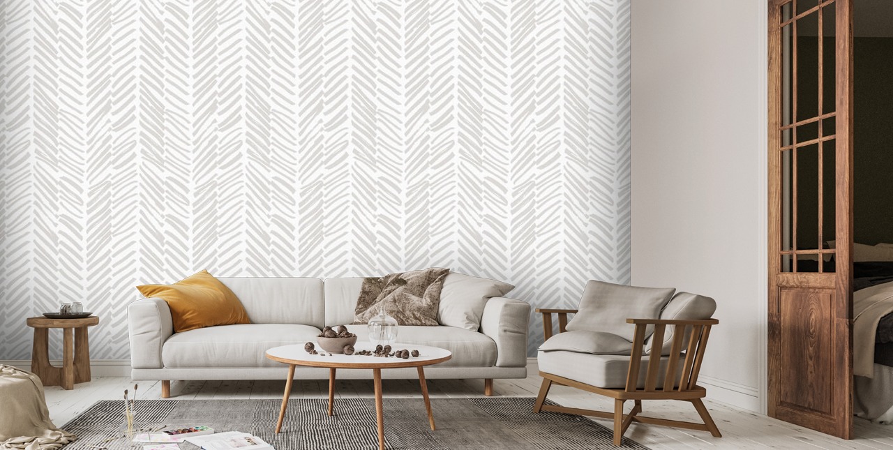 Beige Herringbone Wallpaper Mural | Wallsauce NZ