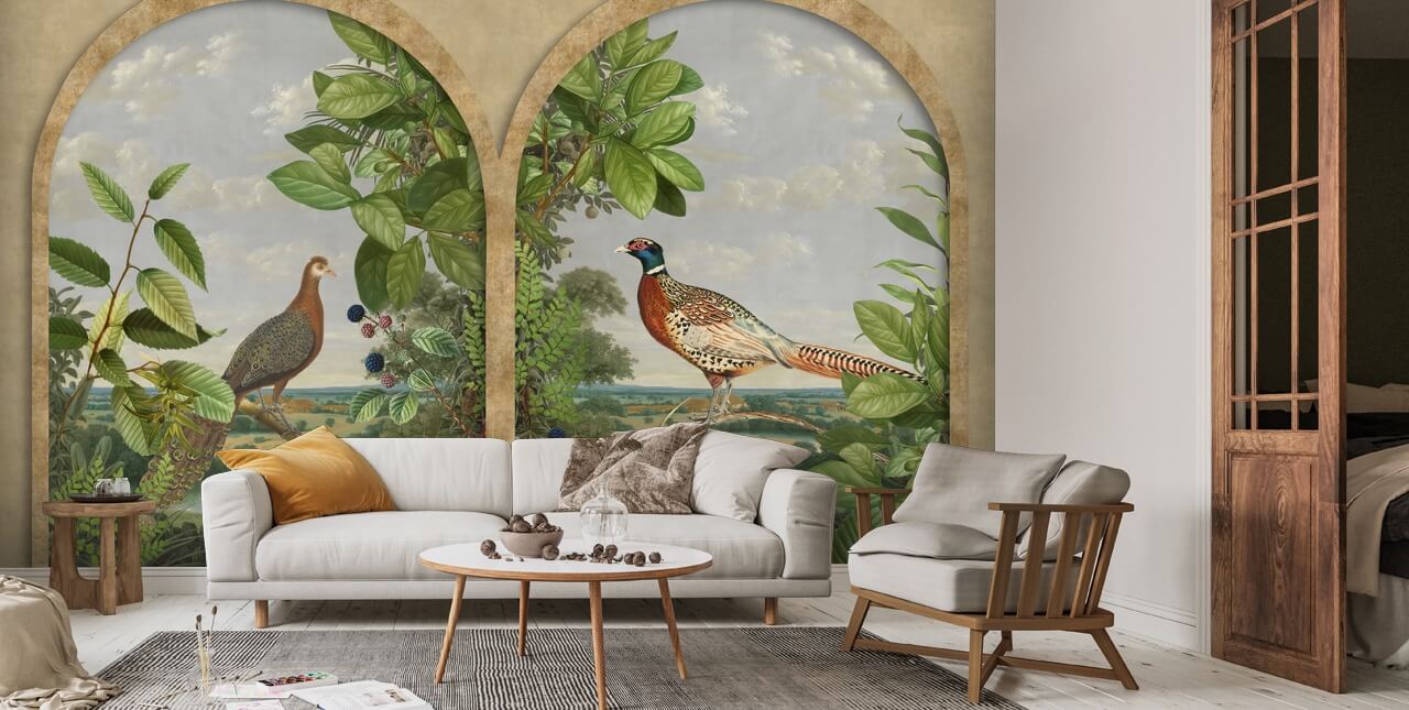 Window with Nordic Birds Wall Mural | Wallsauce US