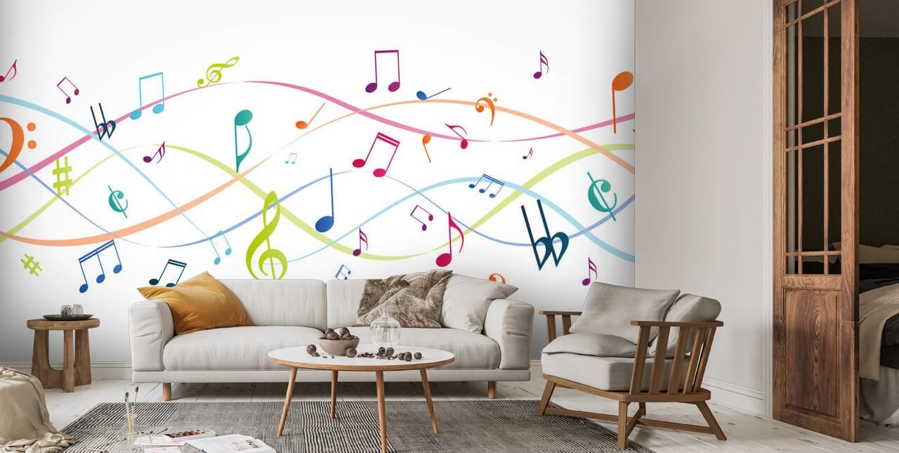 Papier peint mural coloré avec notes de musique | Wallsauce FR