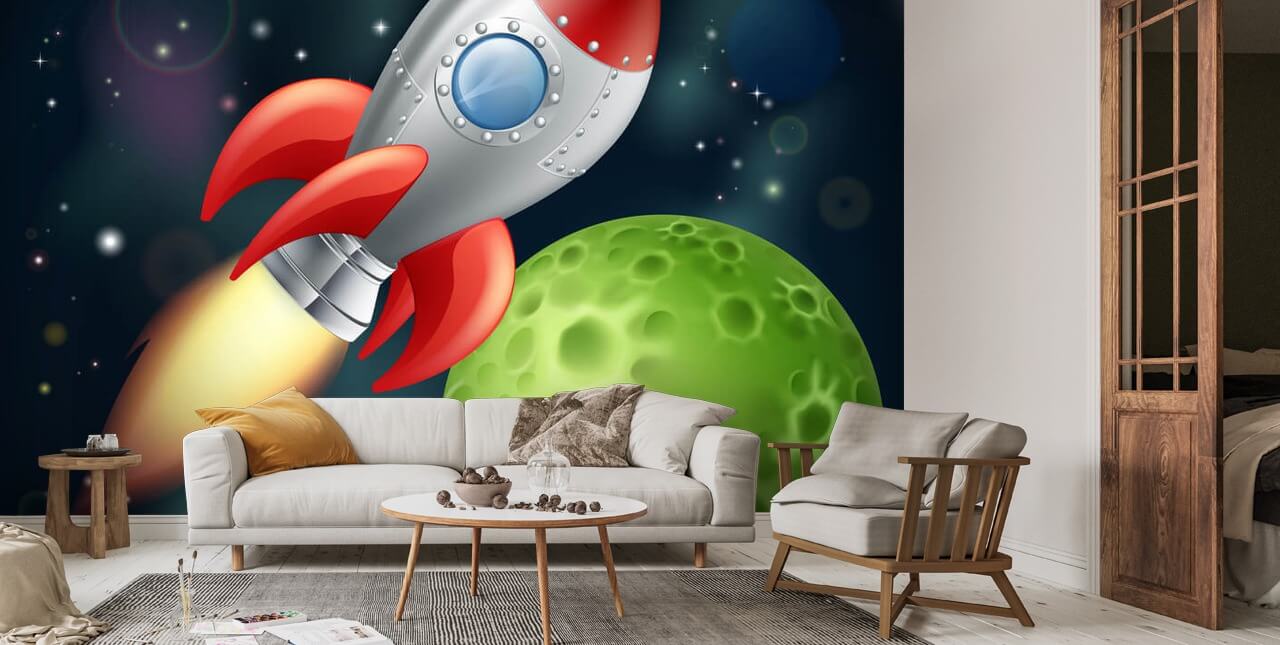 Cartoon Rocket Wallpaper | Wallsauce UK