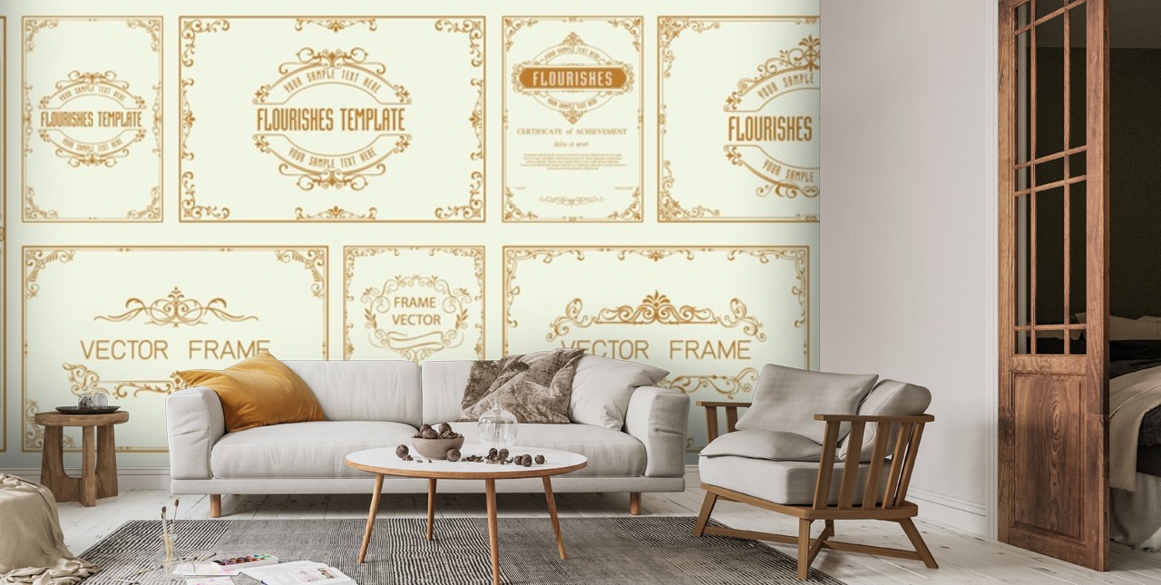 Set of Decorative vintage frames and borders setGold photo frame with ...