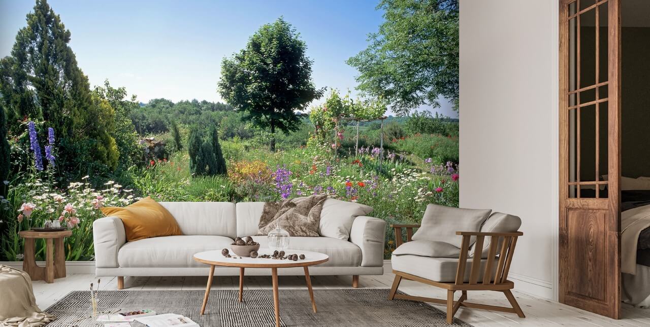 Country Flower Garden Wall Mural Wallpaper | Wallsauce UK